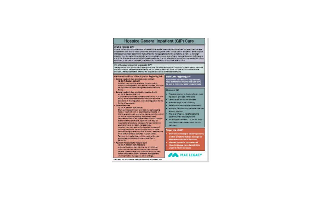 MAC Legacy » Hospice General Inpatient (GIP) Care Cheat Sheet