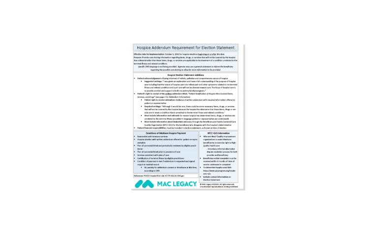 MAC Legacy » Hospice Election Statement & Addendum Cheat Sheet